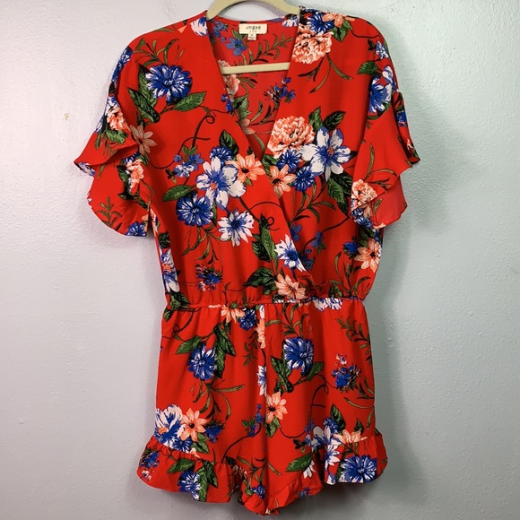 Umgee | Shorts | Umgee Red Floral Ruffle Wrap Front Romper Medium ...
